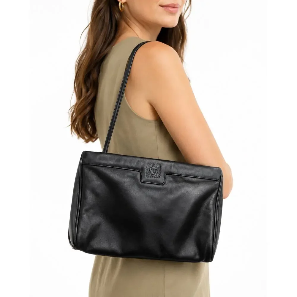 Anne Klein | Bags | 7s 80s Anne Klein Black Leather Shoulder Bag W Lion ...